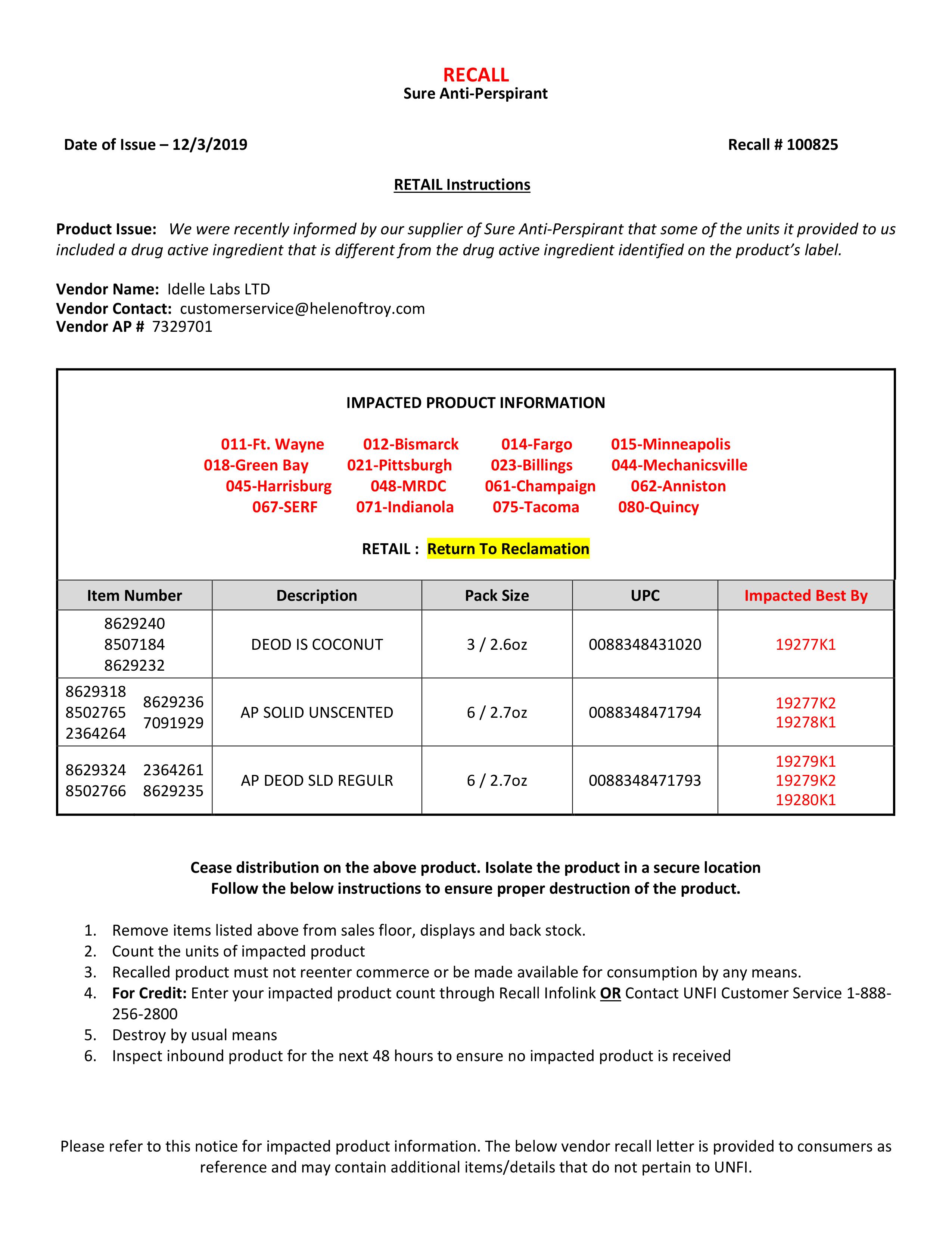 Sure | Recalls | Boyer's Food Markets